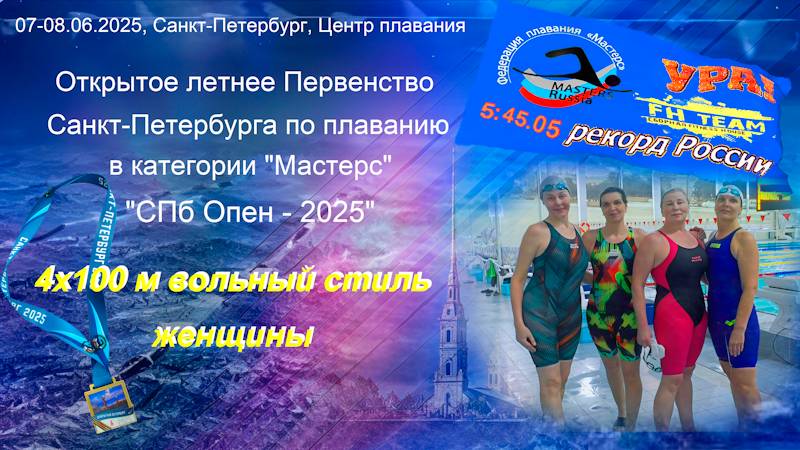 "СПб Опен 2025", Рекорд России, 4х100 м в/ст женщины, команда Фитнес Хаус