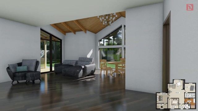 Проект одноэтажного дома с террасой 12х9