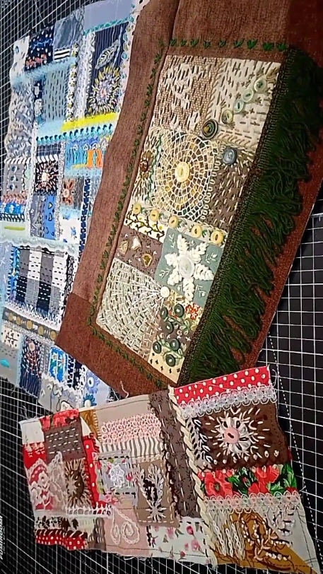 Объединяю Пэчворк с "медленной вышивкой"/ slow stitching! 🪩 #shorts #лоскутноешитьё #пэчворкновое