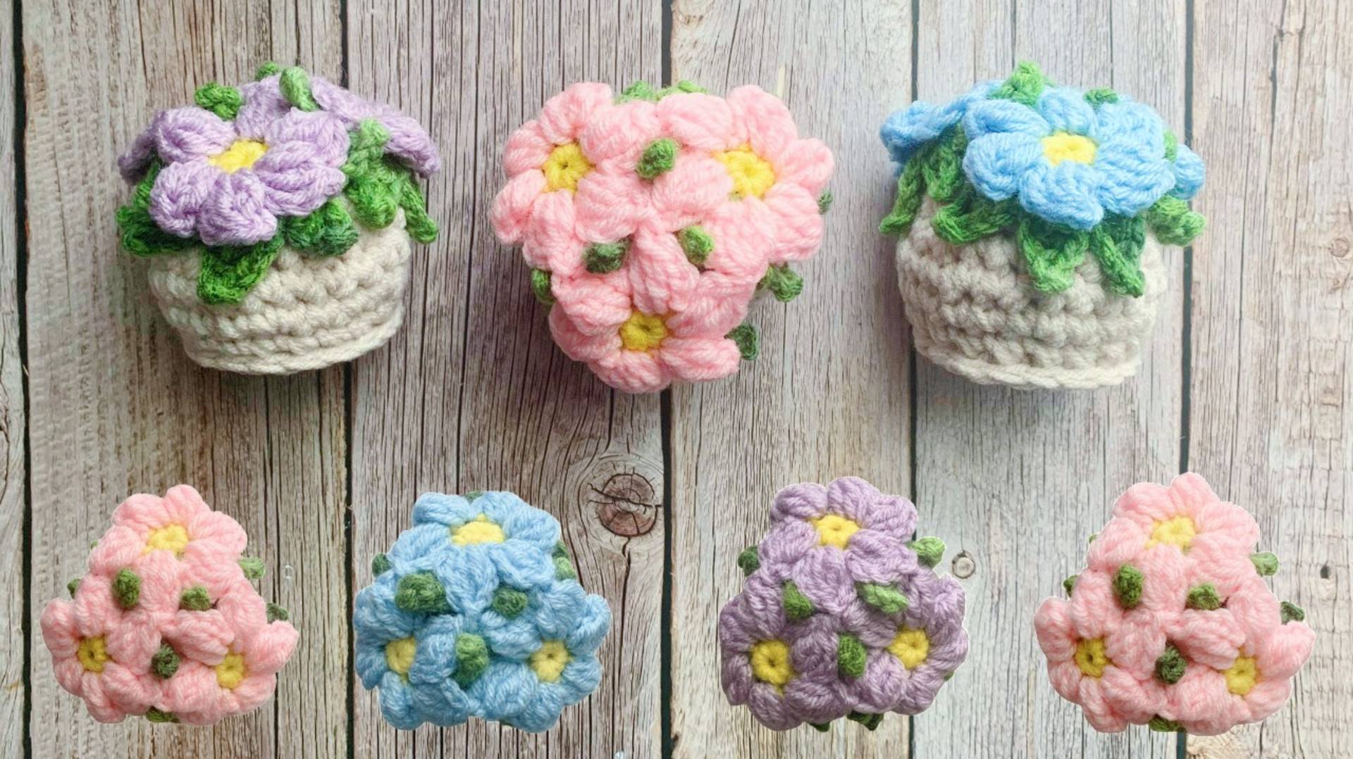 Горшочек с цветами крючком, мастер класс, вяжем игрушку букет цветов амигуруми