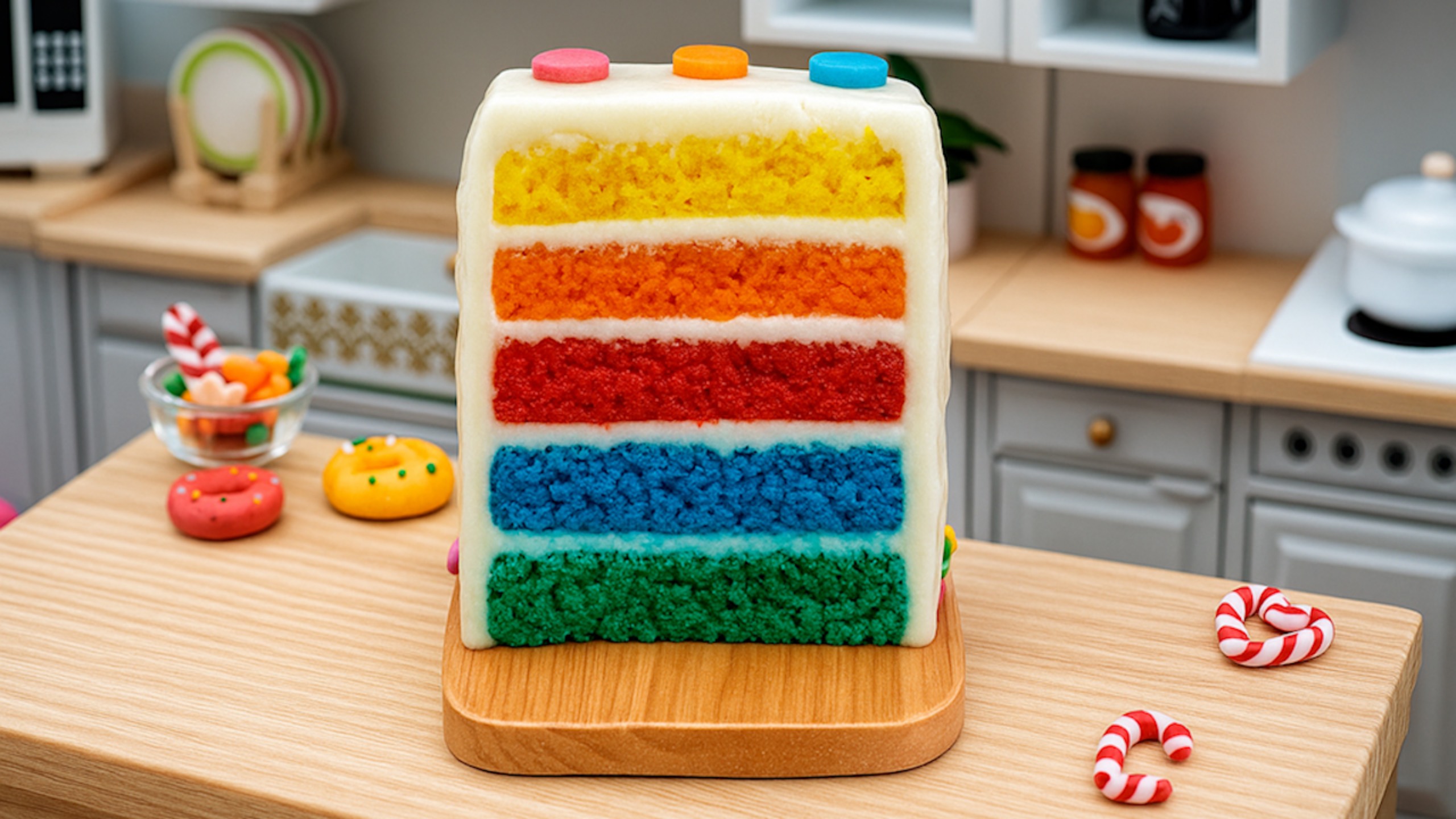 Миниатюрный Радужный Торт | Мини Кухня | Миниатюрная еда | Крошечный Торт
