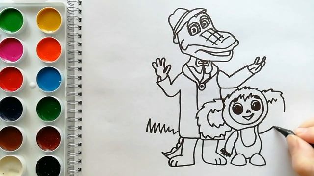 Раскраска для детей ЧЕБУРАШКА.  КРОКОДИЛ ГЕНА И ЕГО ДРУЗЬЯ. Мультик-раскраска. Учим цвета.