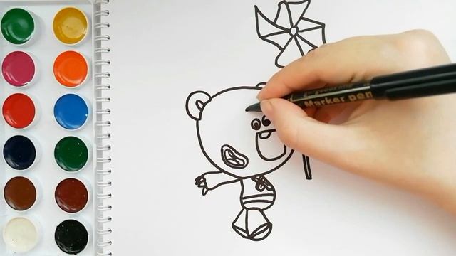 Раскраска для детей МИ-МИ-МИШКИ. КЕША. Мультик-раскраска. Учим цвета.