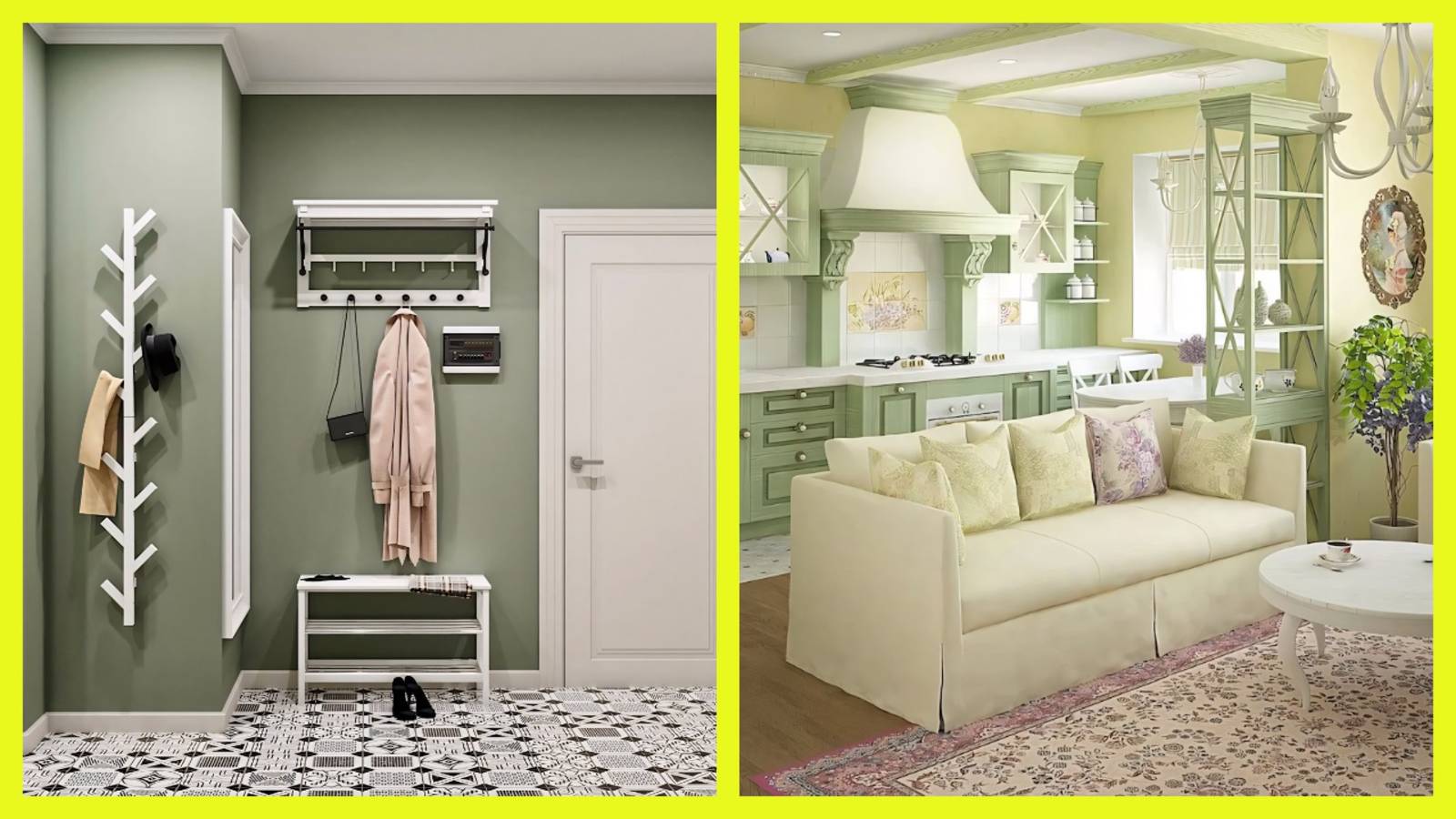 Квартиры в оливковых, фисташковых и зеленых тонах 🌇