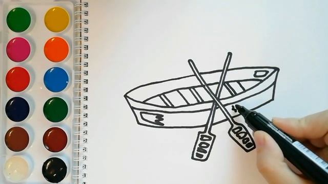 Раскраска для детей ЛОДКА И ВЕСЛА /Мультик - раскраска /Учим цвета