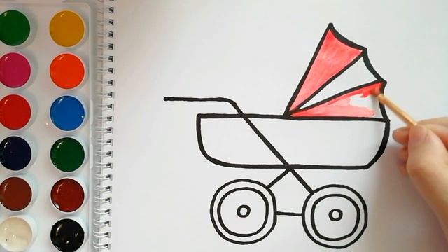Как нарисовать ДЕТСКУЮ КОЛЯСКУ / мультик раскраска ДЕТСКАЯ КОЛЯСКА для детей / Раскраска для малышей