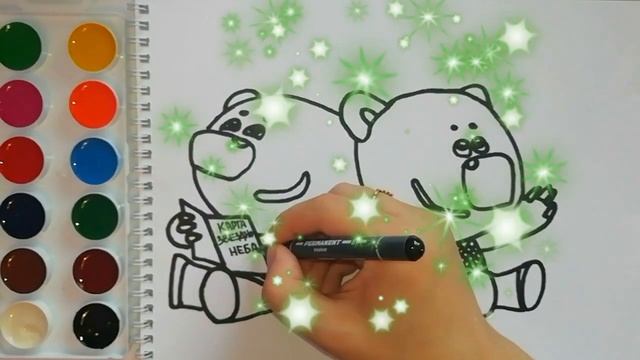 Раскраска для детей МИ-МИ-МИШКИ. ТУЧКА и КЕША. Мультик-раскраска. Учим цвета.