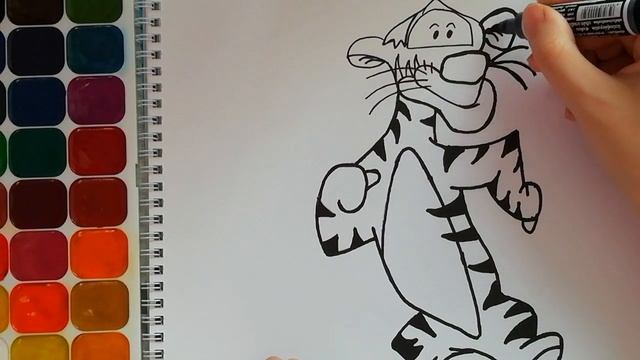 Раскраска для детей. Тигра. Герои мультфильма Винни Пух. Нарисуй сам. Учим цвета.