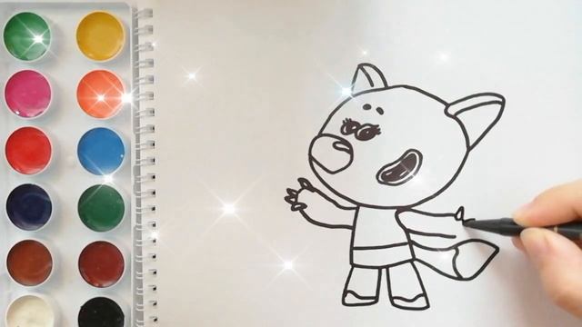 Раскраска для детей МИ-МИ-МИШКИ. ЛИСИЧКА. Мультик-раскраска. Учим цвета.