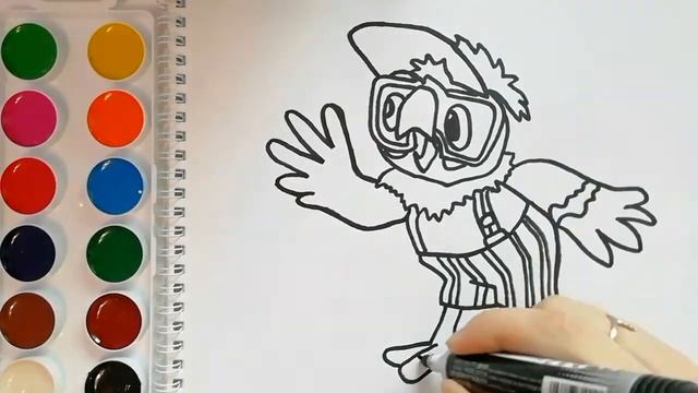 Как нарисовать ПОПУГАЯ /КЕША / Мультик раскраска ПОПУГАЙ для детей / Раскраски для малышей