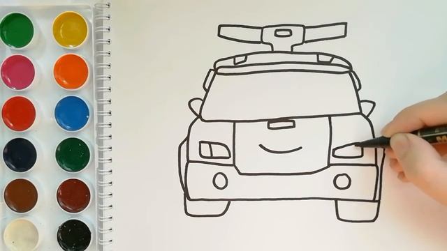 Раскраска для детей РОБОКАР ПОЛИ. Мультик-раскраска. Учим цвета.