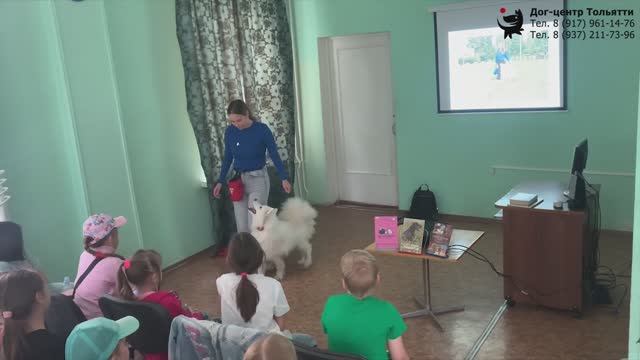 Дружкова Юлия и самоед Чандра. Инструктор Дог-центра рассказывает детям про кинологов. Тольятти