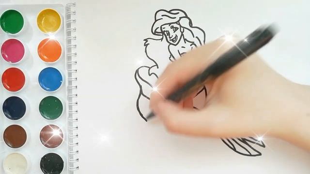 Раскраска для детей РУСАЛОЧКА АРИЭЛЬ. Мультик-раскраска. Учим цвета.