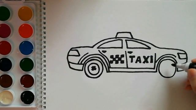 Как нарисовать МАШИНУ ТАКСИ / мультик раскраска ТАКСИ для детей / Раскраски для малышей.