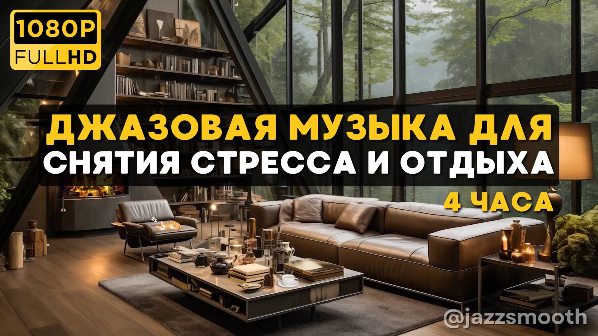 🎷Спокойная джазовая музыка🌲🌧️ Уютная атмосфера лесной гостиной для расслабления