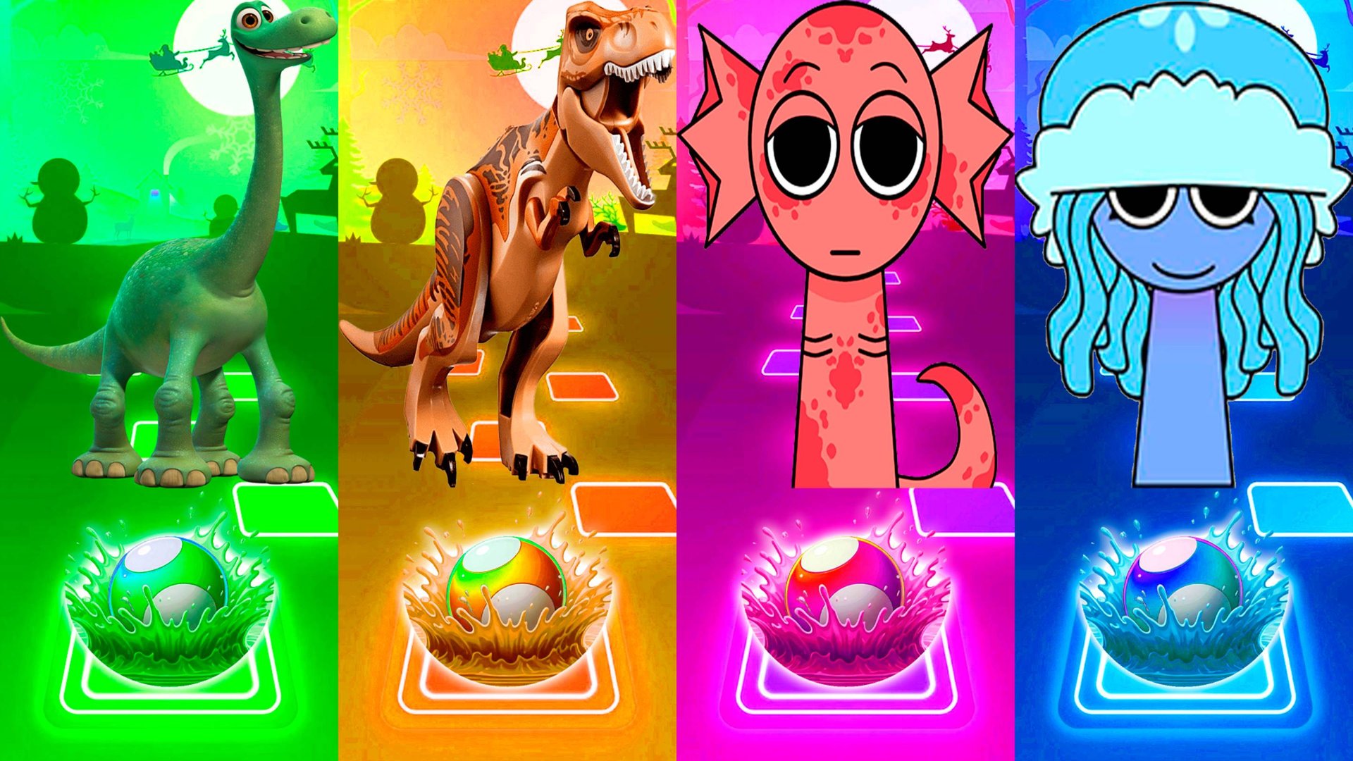 КОМАНДЫ ДИНОЗАВРОВ VS КОМАНДА СПРУНКИ | МУЛЬТФИЛЬМЫ ДИНОЗАВРЫ в Tiles Hop 77 серия