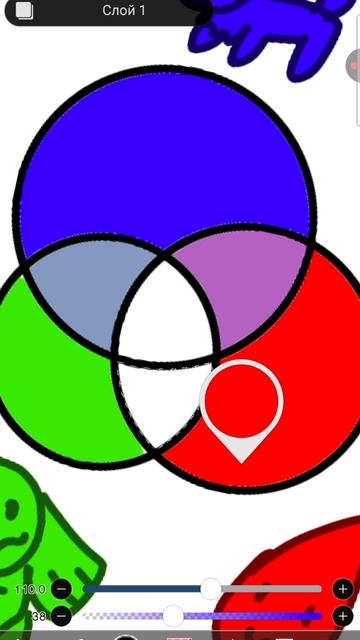 Mix a color in paint, mix colorfull critters