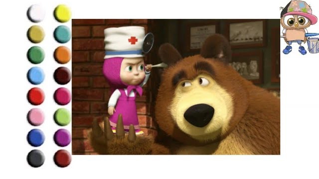 Раскраска для детей МАША И МЕДВЕДЬ. Мультик-раскраска. Учим цвета.