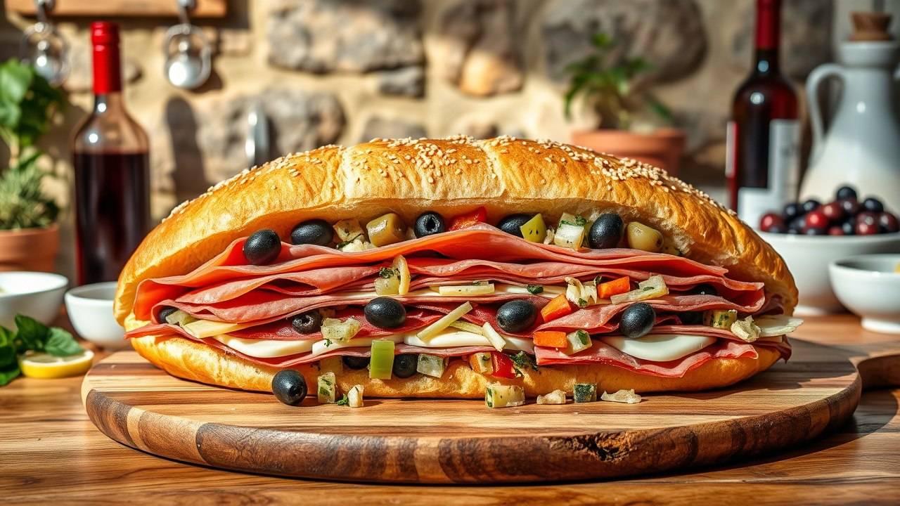 Дерзкий микс: колбаса, сыр и оливки в легендарном Сэндвиче Муфулетта!