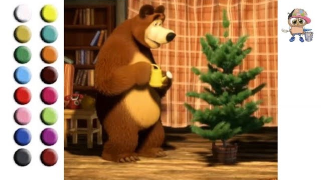 Раскраска для детей МАША И МЕДВЕДЬ. Мультик-раскраска. Учим цвета.
