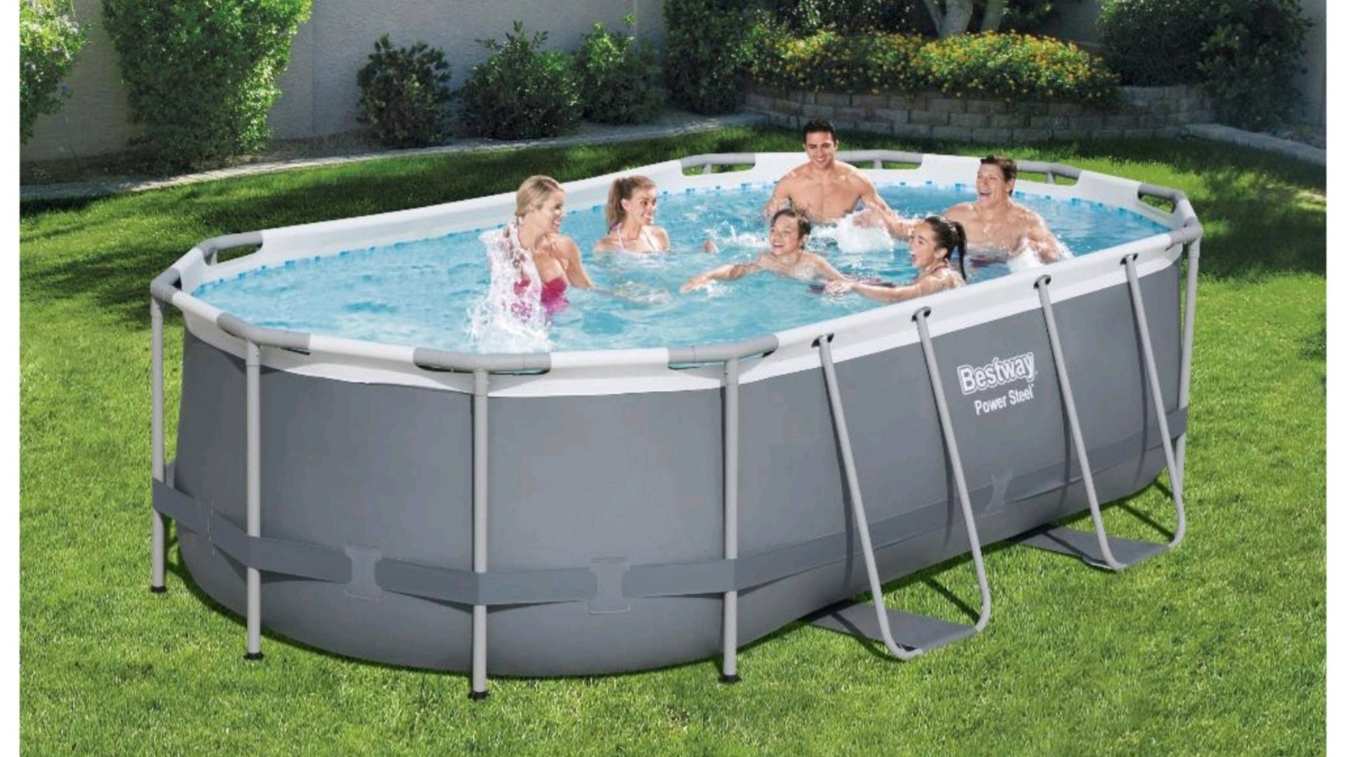 Установка  каркасного бассейна Овал Bestway Power Steel 56620 427х250х100