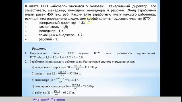 Урок 7 - Коэффициент трудового участия (КТУ) - Решение задач