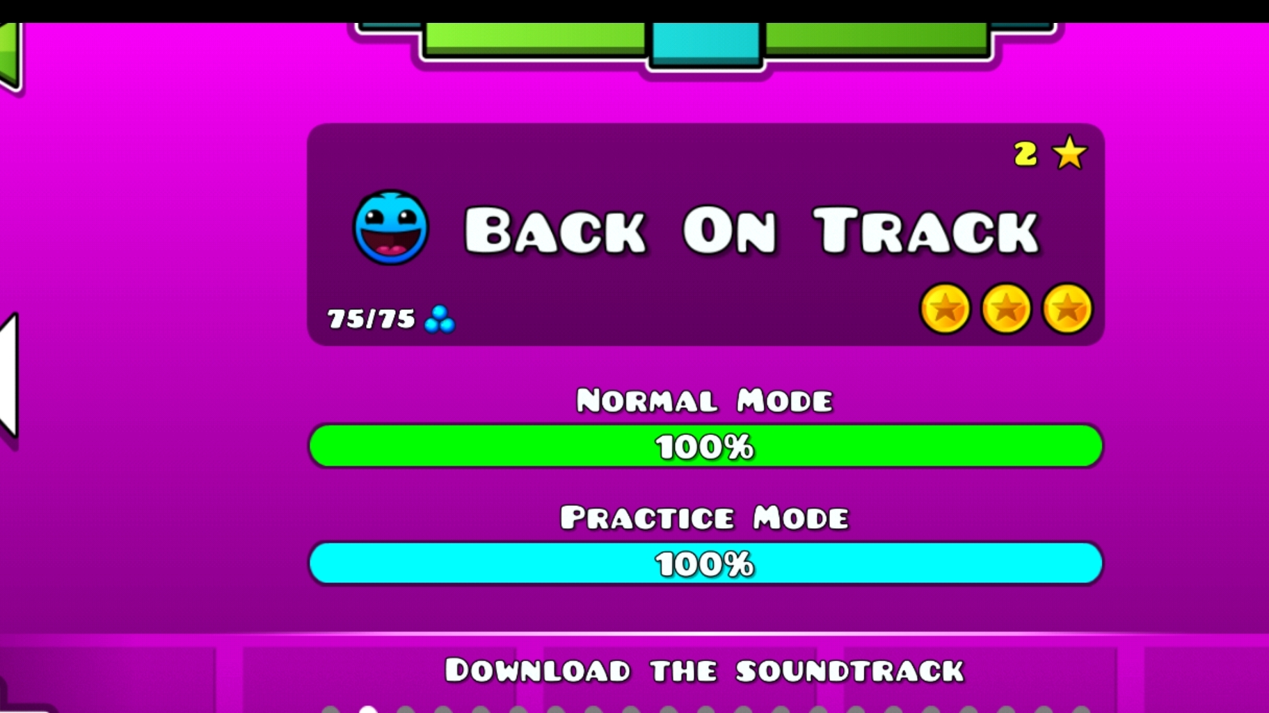Прошёл Back on track. Играю в geometry dash Lity.