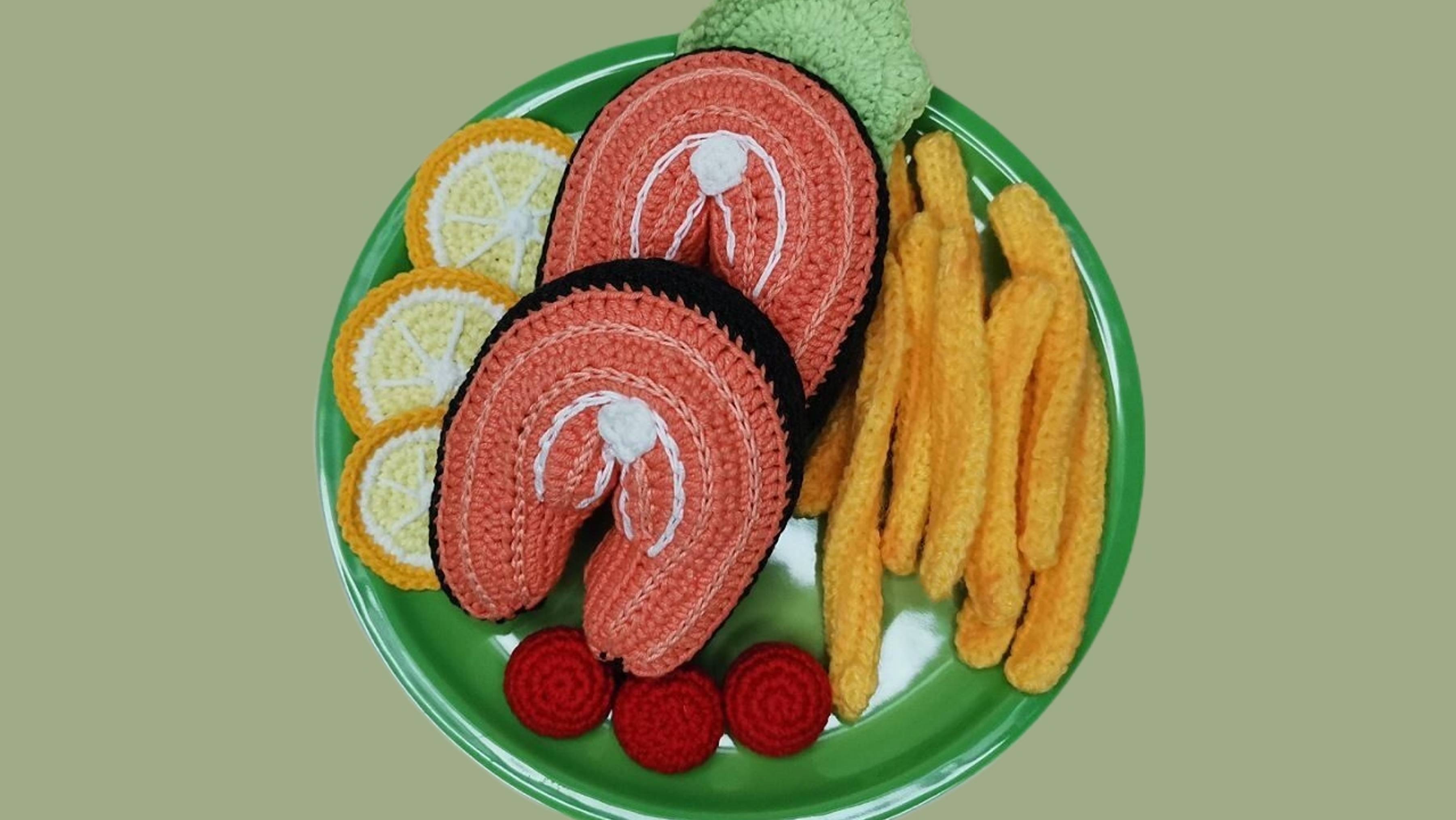 Как Связать рыбный Стейк крючком?! Вязаная еда! Виктория Вяжет