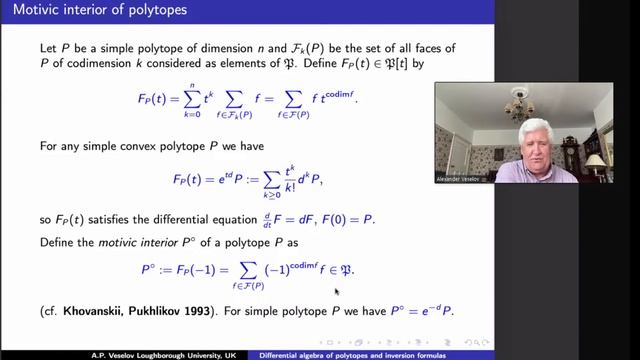 International Conference. A.P. Veselov – "Differential algebra of polytopes and inversion formulas"