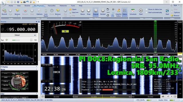 03.06.2025 19:38UTC, [Es], Regionalni San Radio, Сербия, 95.0МГц, 1809км