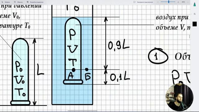 #13 МКТ, молекулярная физика и гидростатика. Пробирку с воздухом опускают в воду.