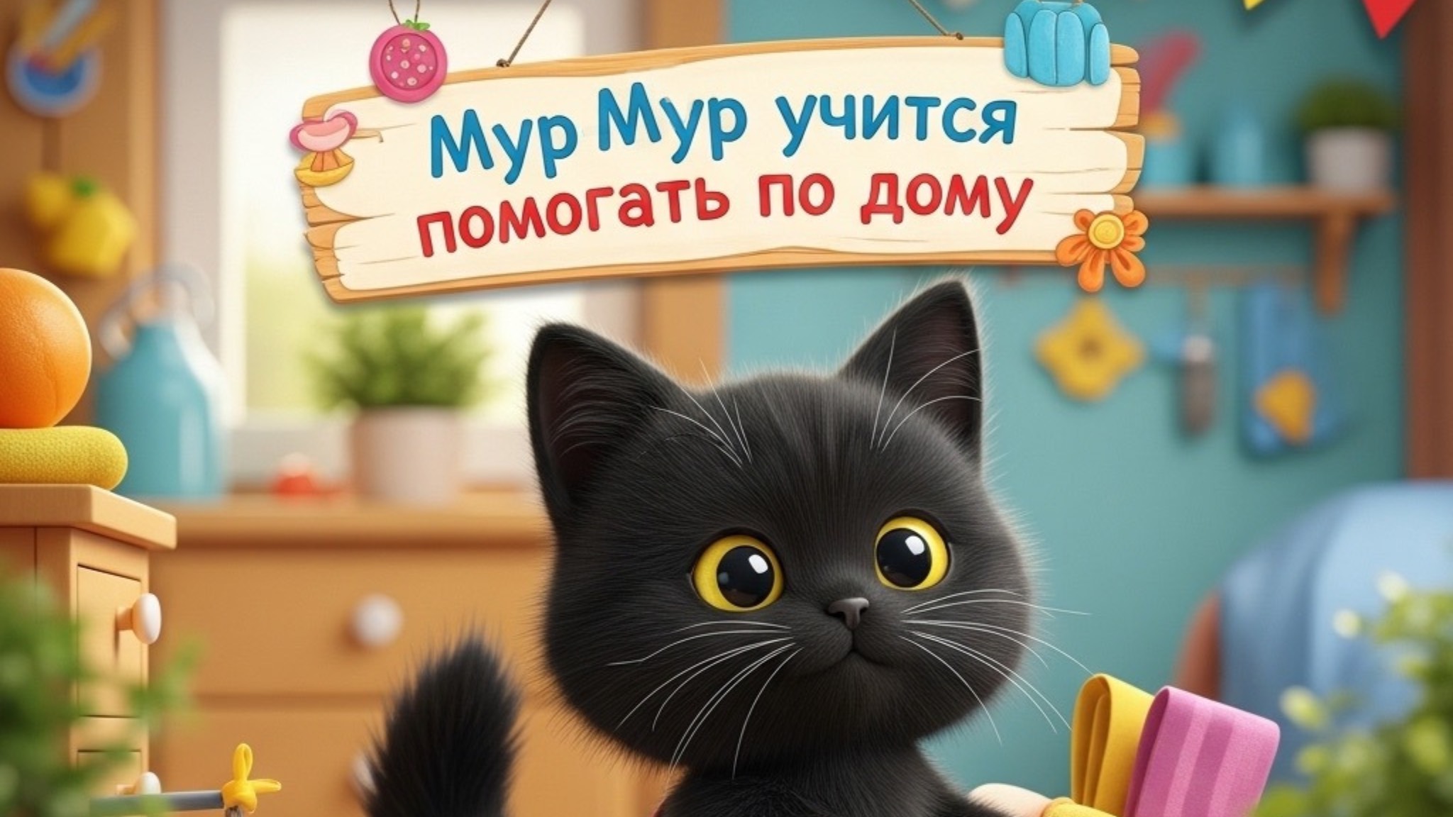 Котик Мур-Мур учится помогать по дому. Сказка Е.Клюева