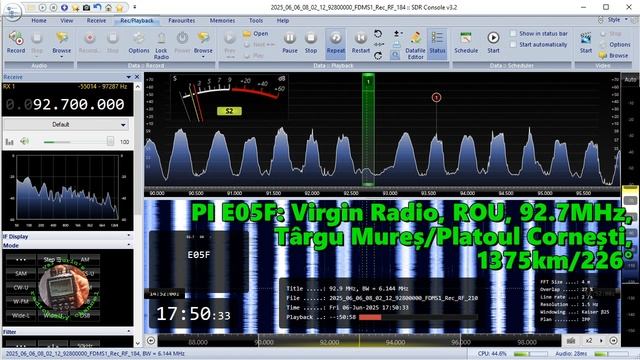 06.06.2025 14:50UTC, [Es, QRP], Virgin Radio, Румыния, 92.7МГц, 1375км, 100Ватт