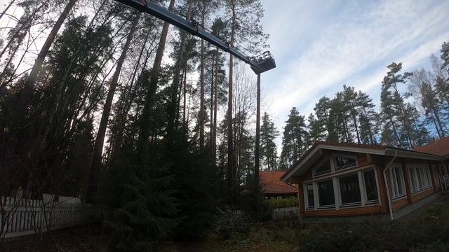 Спил сосны частями в КП "Корабельные сосны" с применением автовышки