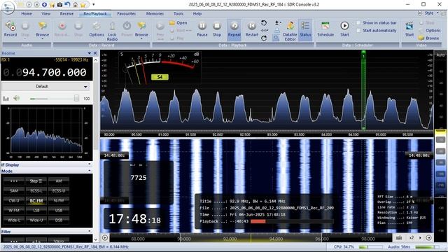 06.06.2025 14:41UTC, [Es+], Предположительно RAI Radio1, Италия, Буккери/гора Лауро, 94.7МГц, 2695км