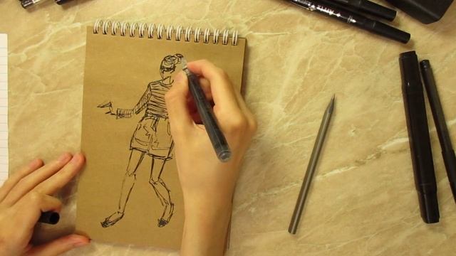 Быстрый фэшн скетч в крафтовом скетчбуке акриловыми маркерами