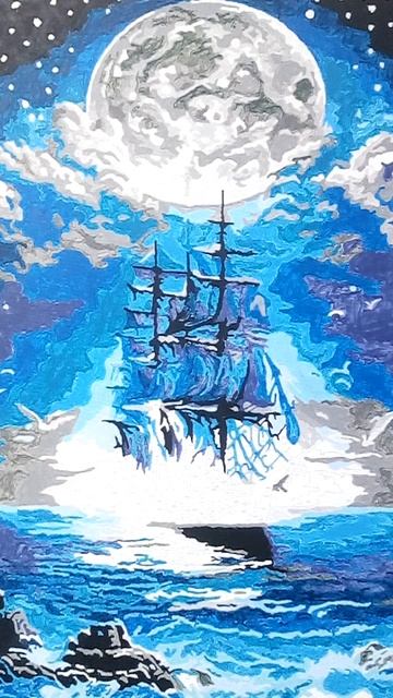 Закончил работы над небом, луной, облаками, звёздами.