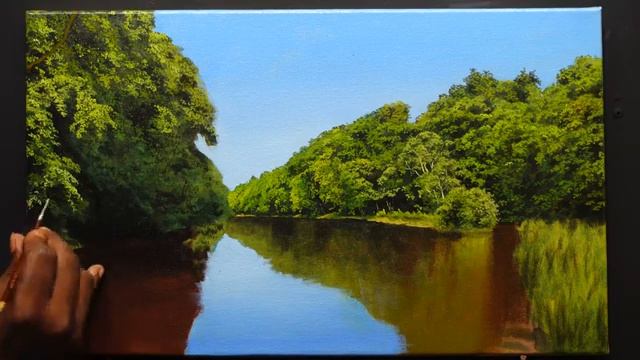 Как нарисовать лесную речку акрилом