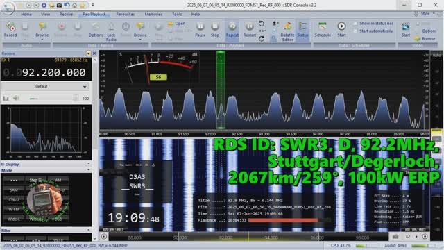 07.06.2025 16:09UTC, [Ms], Метеор по азимуту 259, SWR1, SWR3, SWR4, Германия, 2067км + неидентиф.