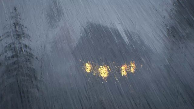 Приятные звуки дождя и грома располагают ко сну возле средневековых конюшен. Дождь длится 5 часов