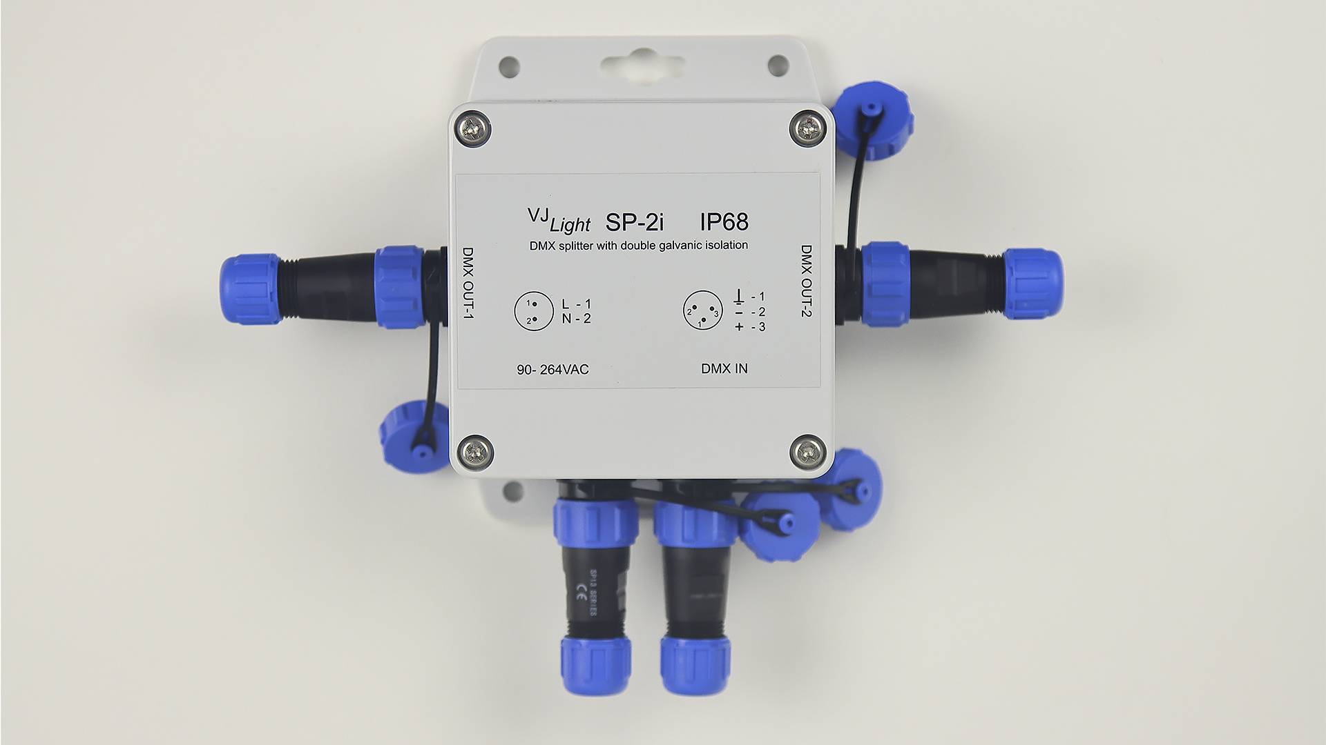 IP68 (IP67) DMX сплиттер  2 выхода с двойной гальванической развязкой и индикаторами - VJLight SP-2i