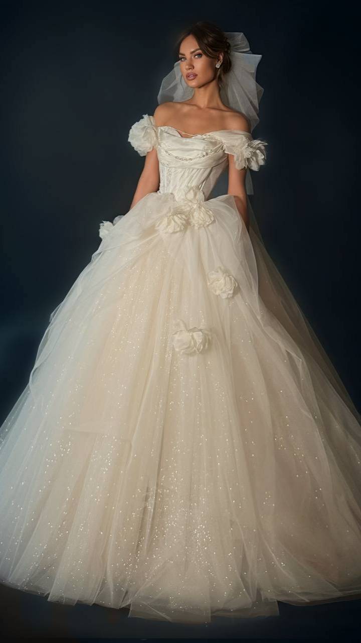 Пышное свадебное платье, декорированное цветами Милена #свадебноеплатье #домневесты