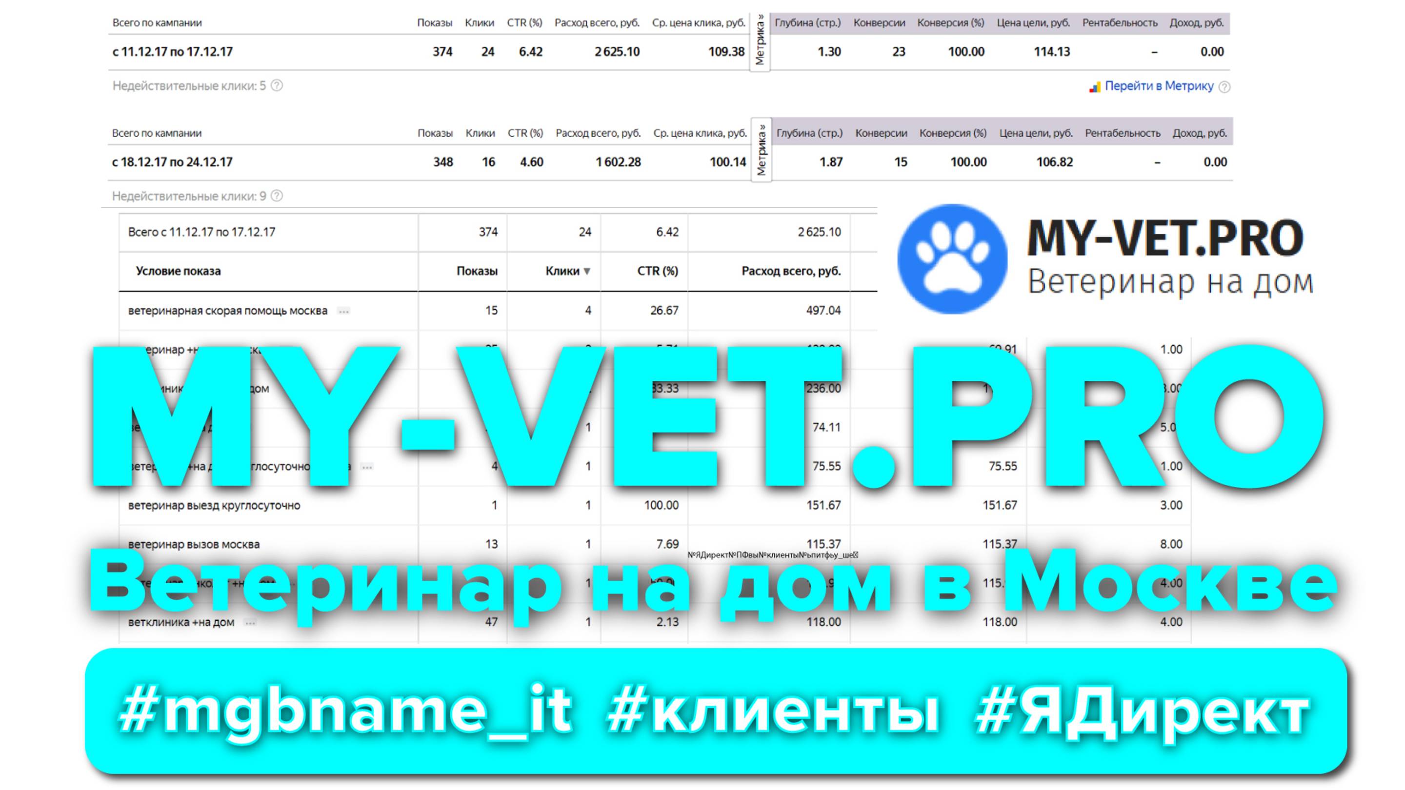 Контекстная реклама для ветеринарной клиники в Москве - My-vet.pro #ads #yandex #direct