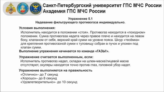 5.1.2. Надевание фильтрующего противогаза индивидуально