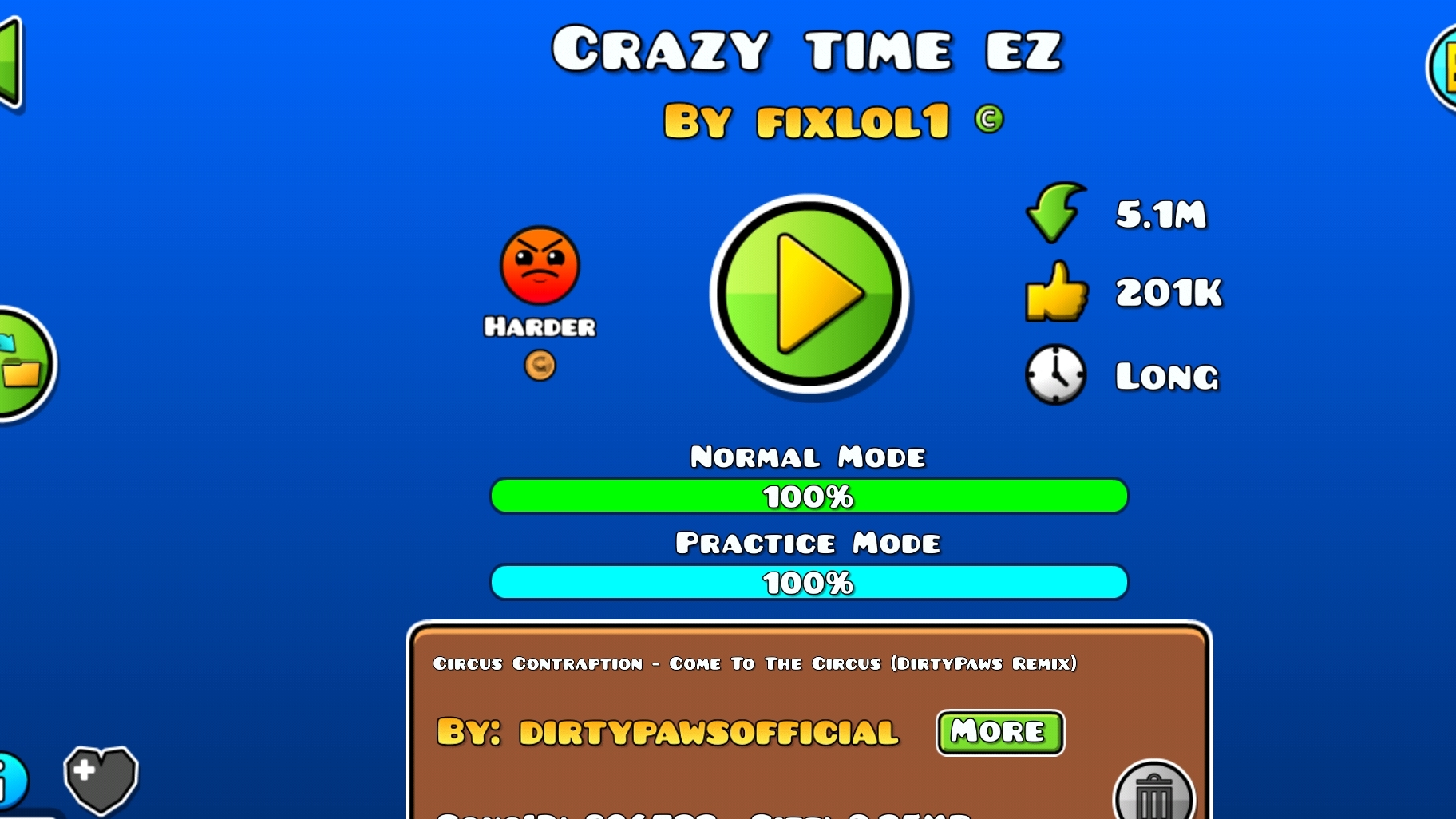 Прошёл облегчённый crazy time. Играю в geometry dash.