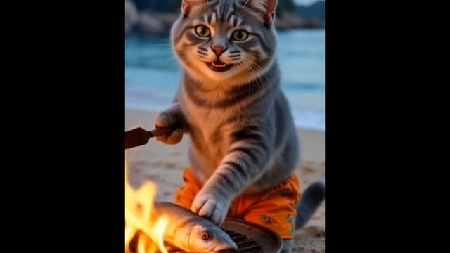 Мася готовит для любимой пойманную рыбу