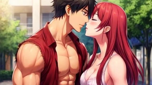 Качок, парень, пресс, аниме, большие формы, поцелует девушку