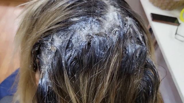 Окрашивание седых волос. Растяжка цвета. Краситель Капус.