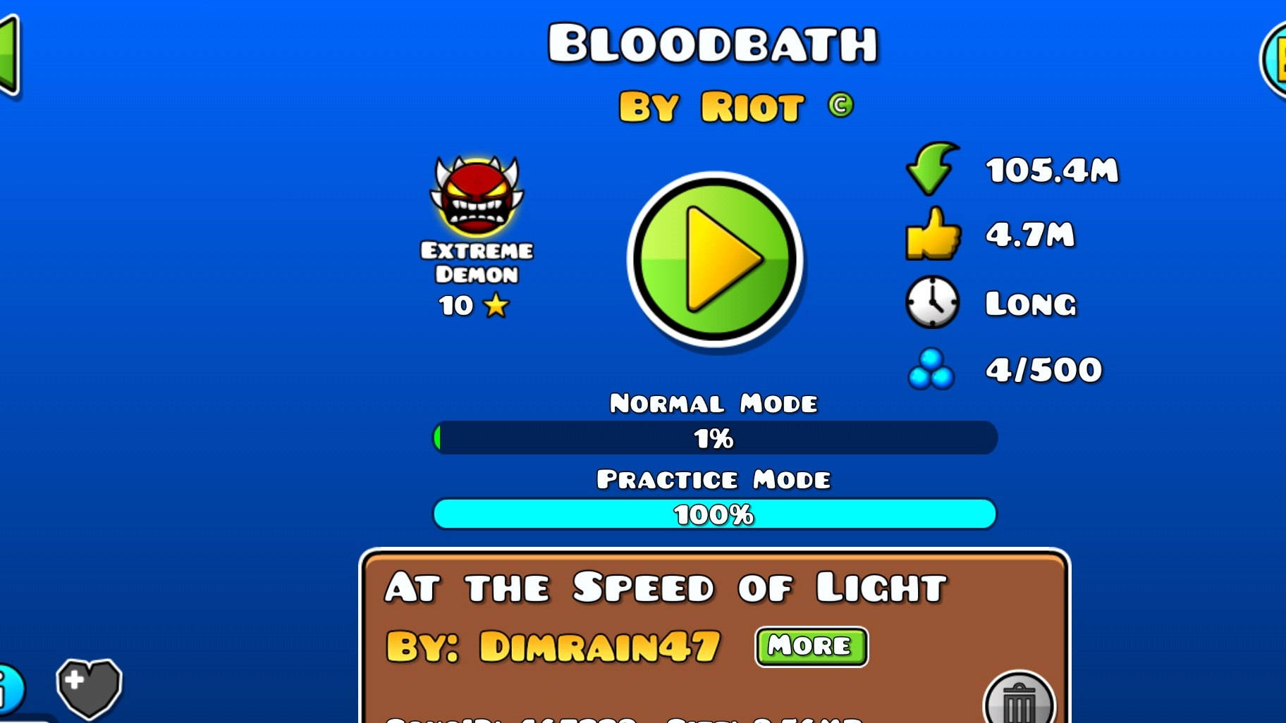 Прошёл BLODBATH в практике. Играю в geometry dash.