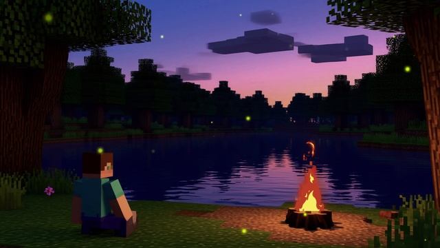 Стив у костра. Майнкрафт фоновая мелодия.
